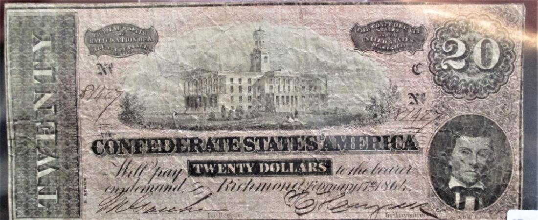 1864 $20 Confederate States Currency