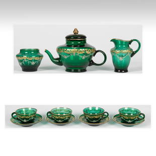 Enameled Venetian Glass Tea Set From Murano