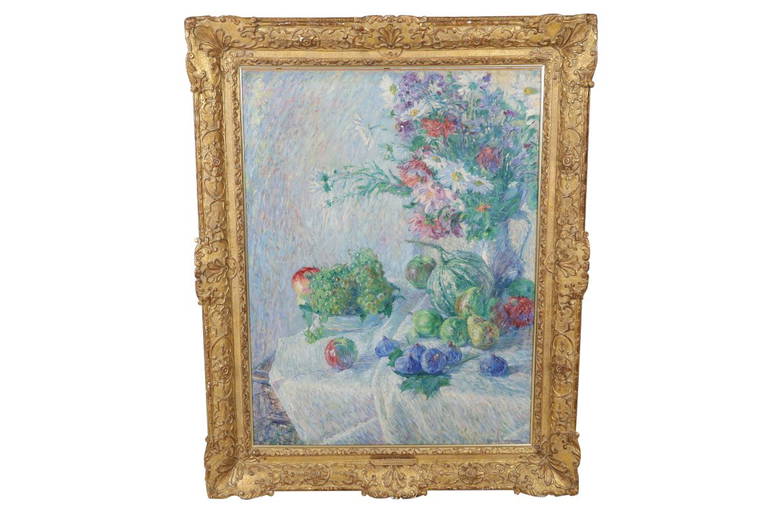 William Malherbe Fruits Et Fleurs Still Life Oil