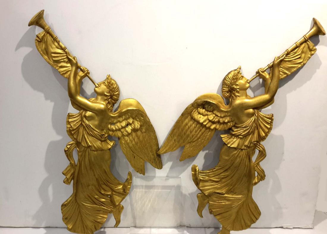 Pair Empire Gilt Bronze Relief Angels C. 1800