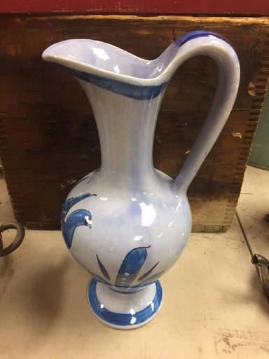 Vintage Blue Water Pitcher Mexican Pottery
