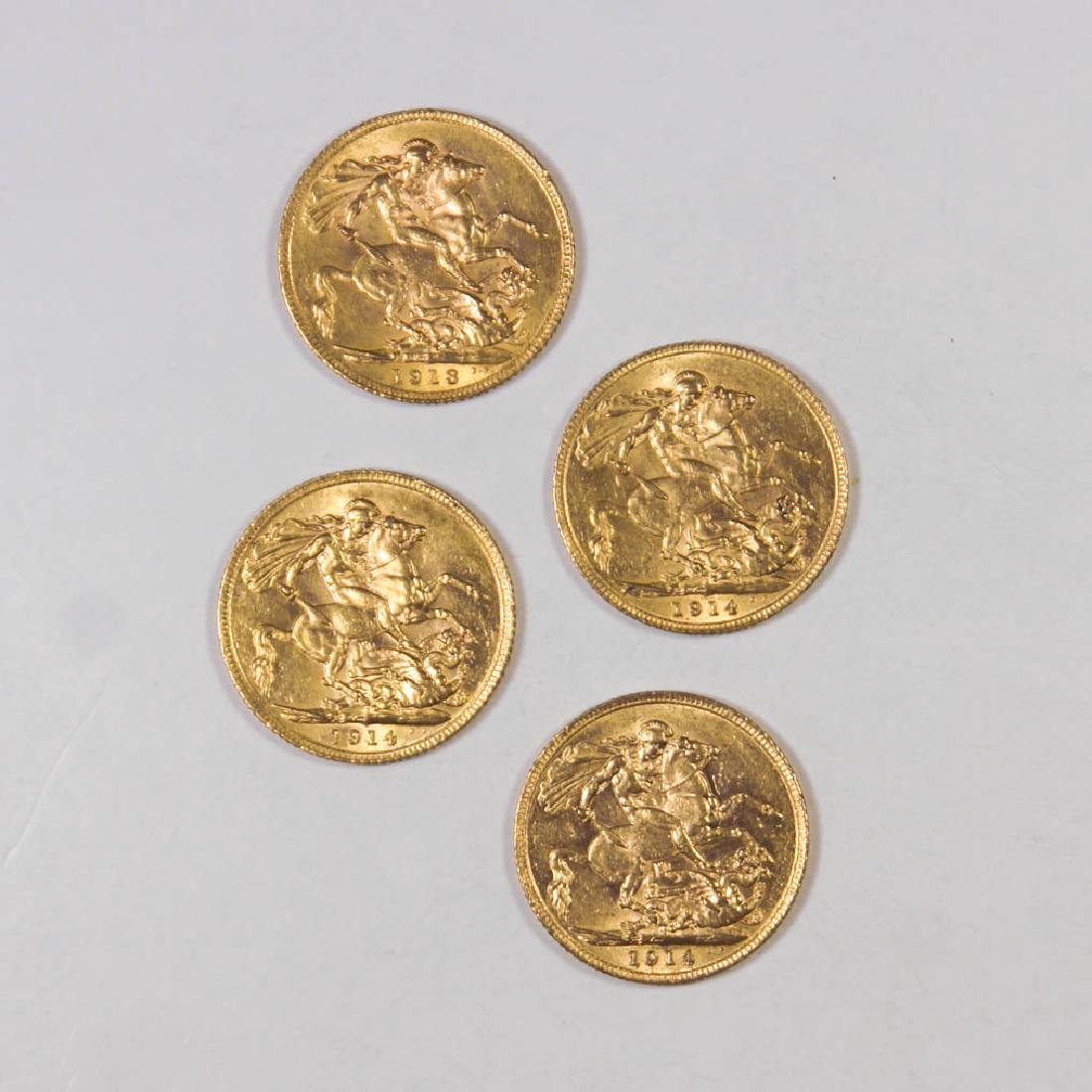 Four 1914 Great Britain Sovereign Gold Coins