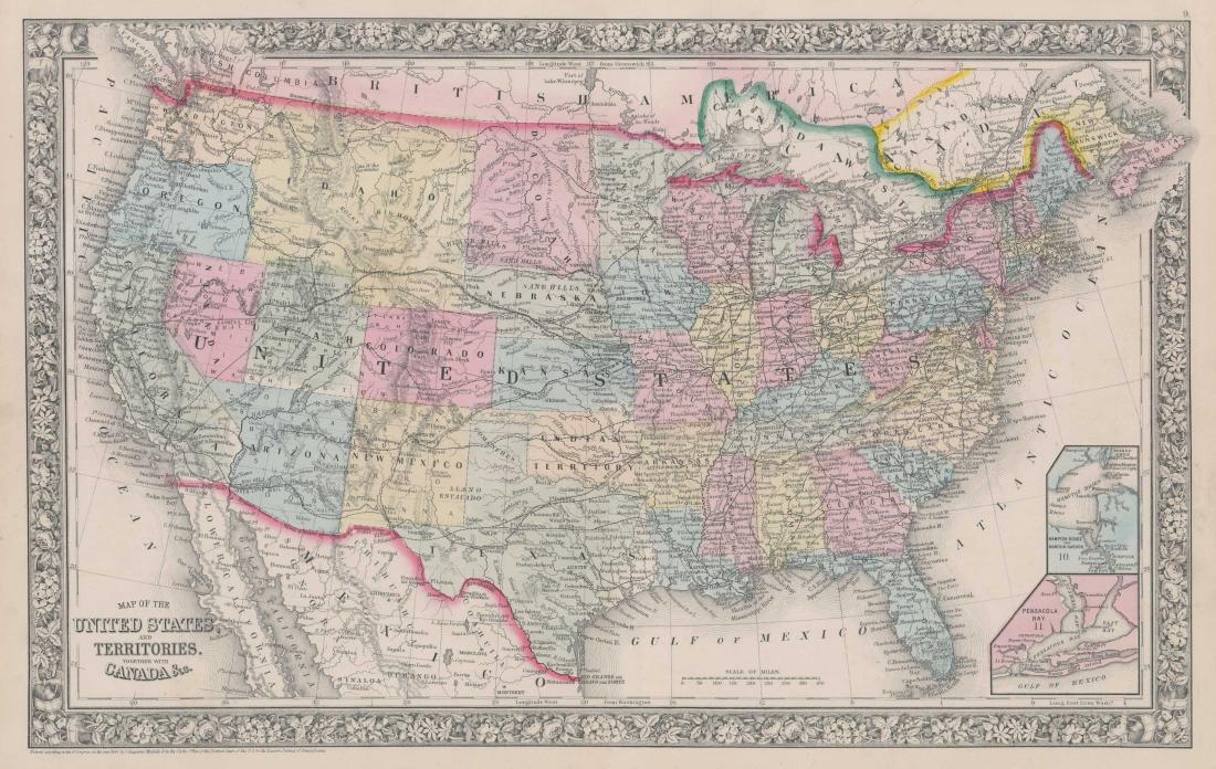 Mitchell's 1860 Map of The U.S. and Territories