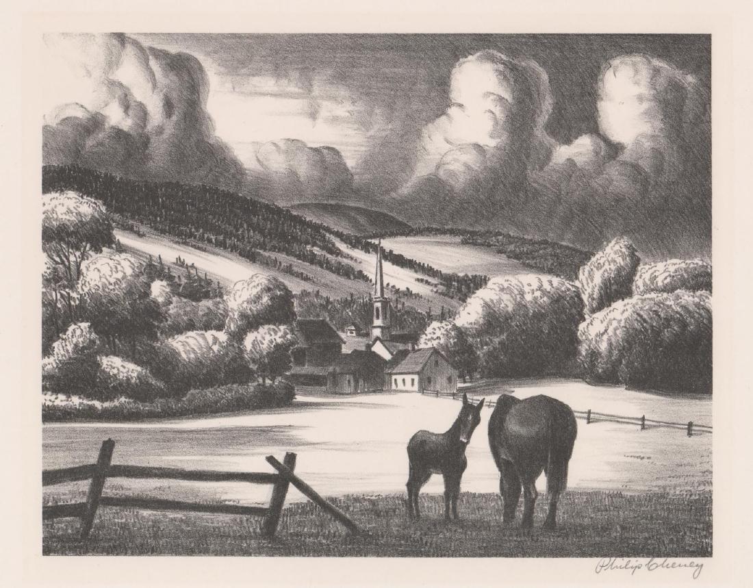 Philip Cheney Lithograph [Vermont Village]