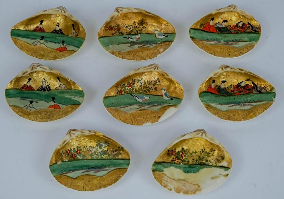 Eight Painted Antique Japanese Kai Awase Shells