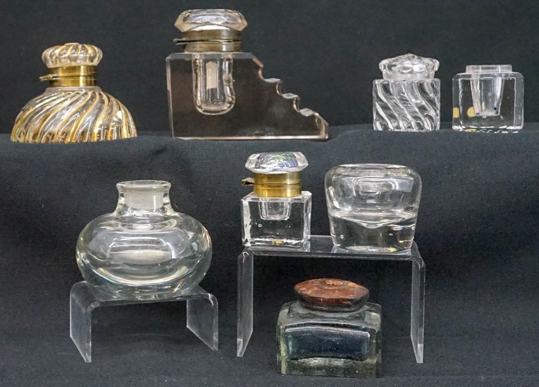 Group of Eight Old Crystal and Glass Ink Wells