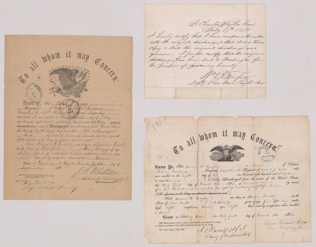 Three Civil War Discharge Documents