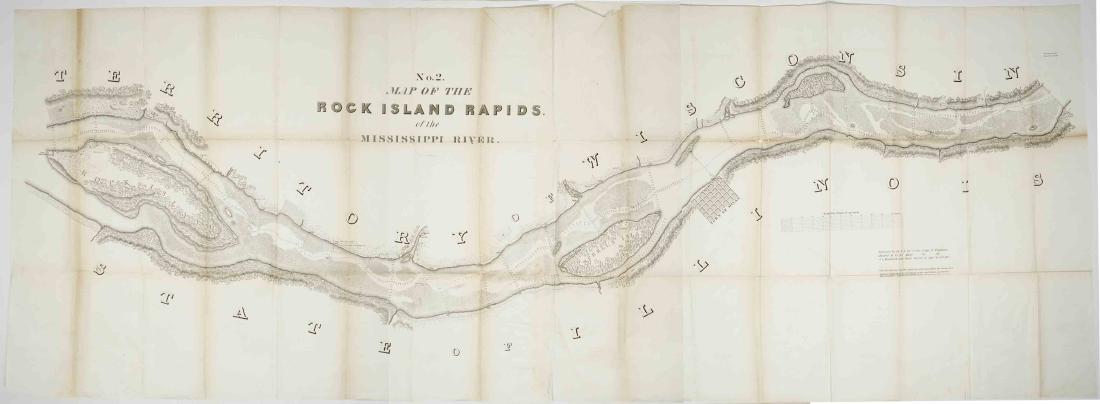 1837 Robert E. Lee Map Of Rock Island Rapids