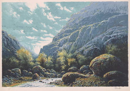 Tetsuro Sawada Signed Mountain Landscape Lithograph