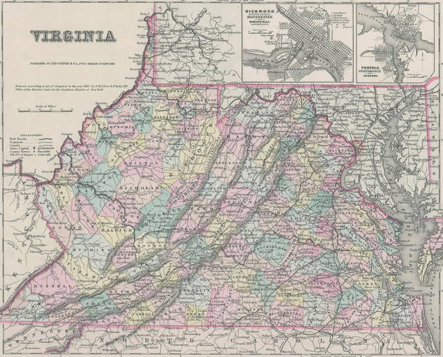 Colton's Virginia Map [southern States]
