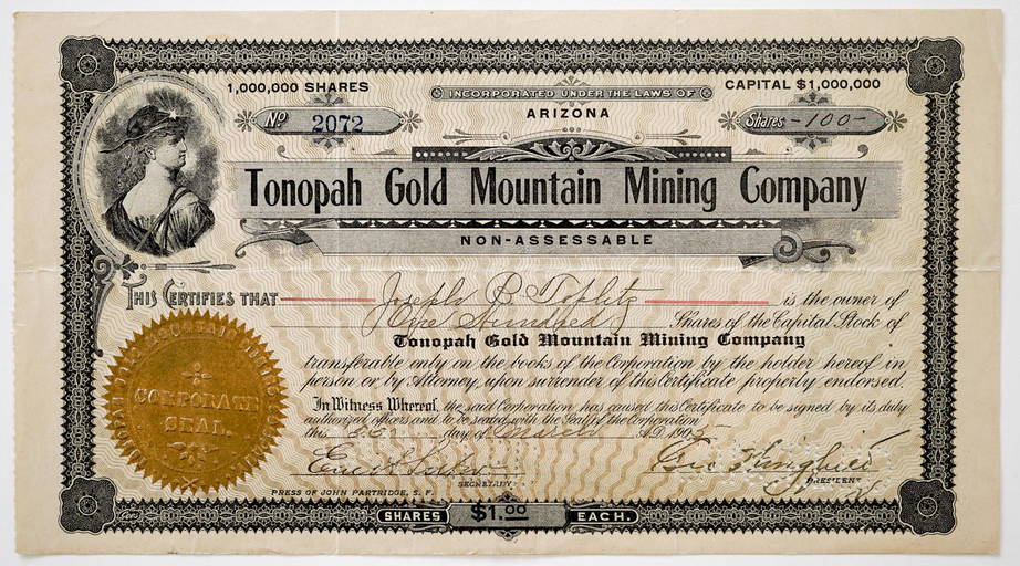 George Wingfield Signed Tenopah Gold Mountain
