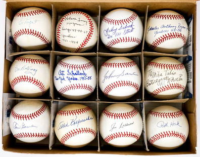 12 Signed Baseballs Of Former New York Yankees