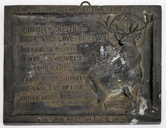 1911 Antique Bpoe Pot Metal Plaque Atlantic City