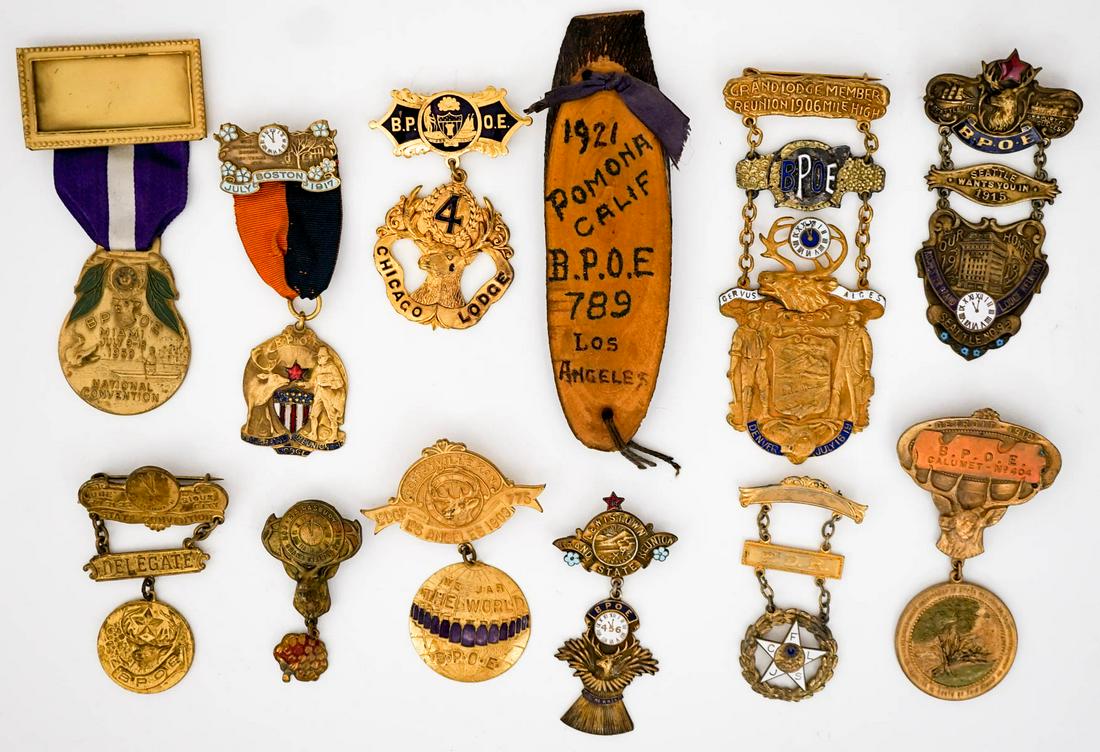Antique (12) Bpoe Elks Lodge Member Badges