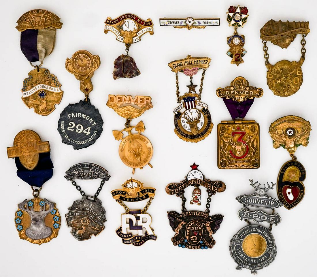 Antique (16) Bpoe Elks Lodge Badges