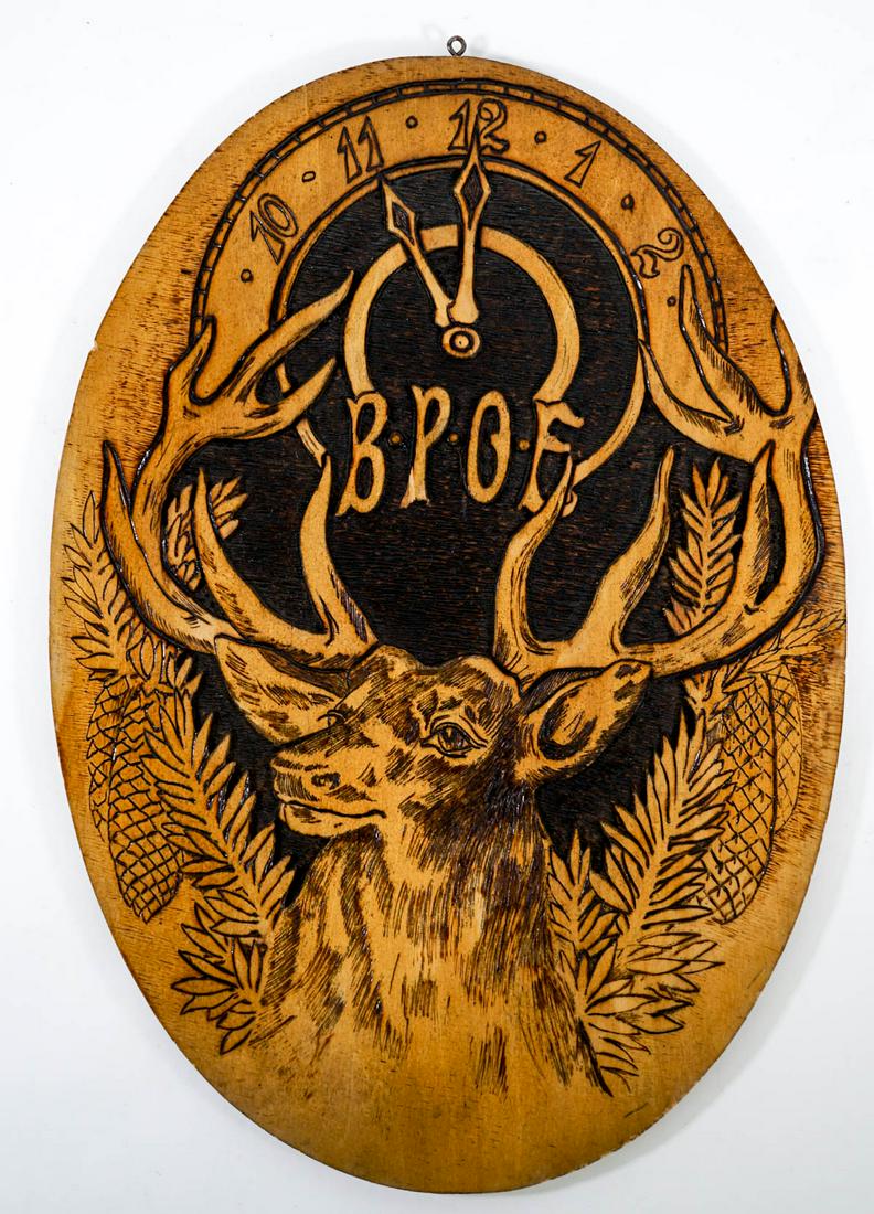 Vintage Bpoe Elks Hand Carved 11 O'clock Plaque