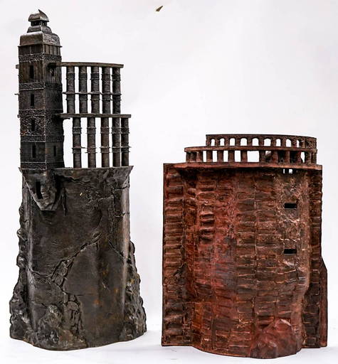 Griffith Signed Medieval Watchtower Sculptures