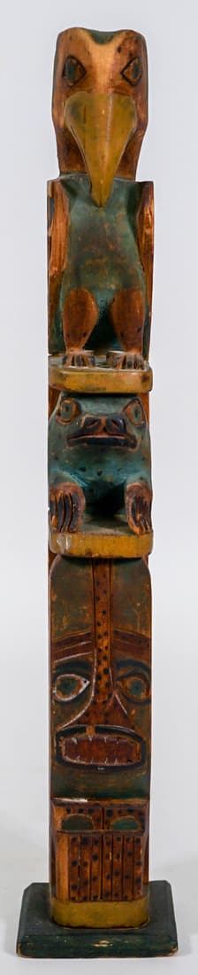 Northwest Coast 15.25 In Totem Pole [eagle, Frog] Auction