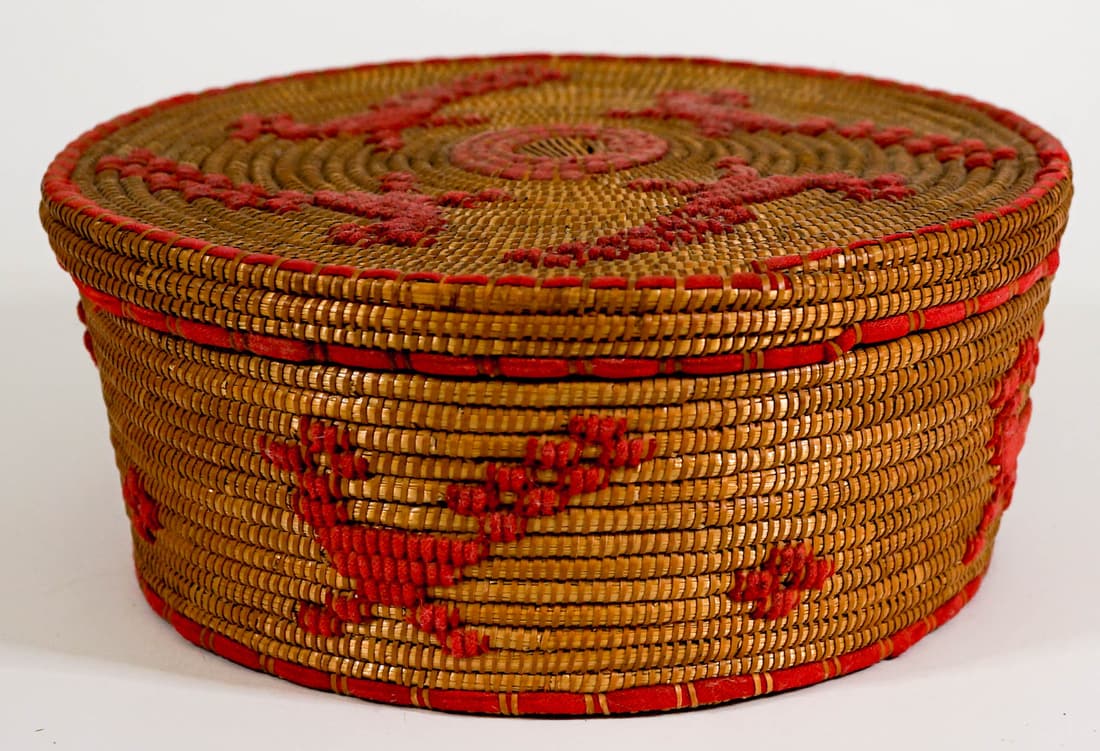 Makah Native American Coiled Lidded Basket
