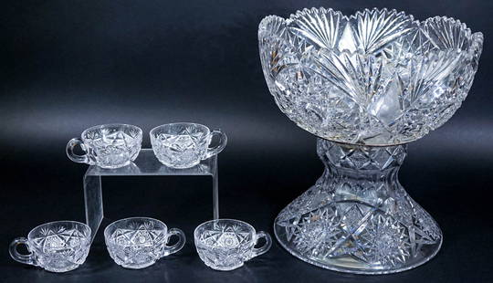 American Brilliant Cut Glass Pedestal Punch Bowl