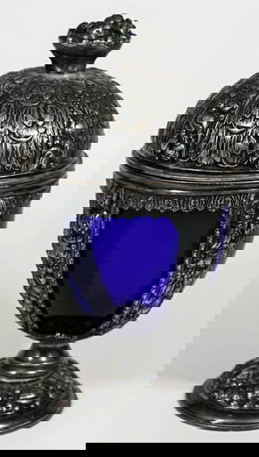 Jennings Bros. Cobalt Glass / Metal Egg Box