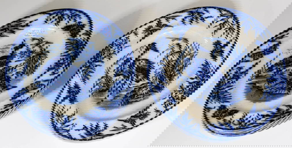 Rare Cyprus Pattern Flow Blue Plates