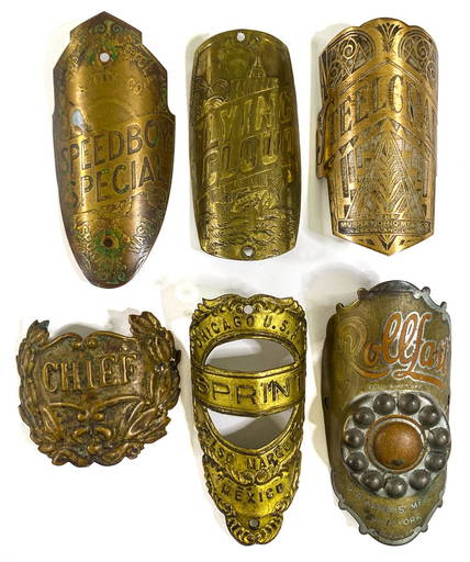 Six Vintage Bicycle Head Badges