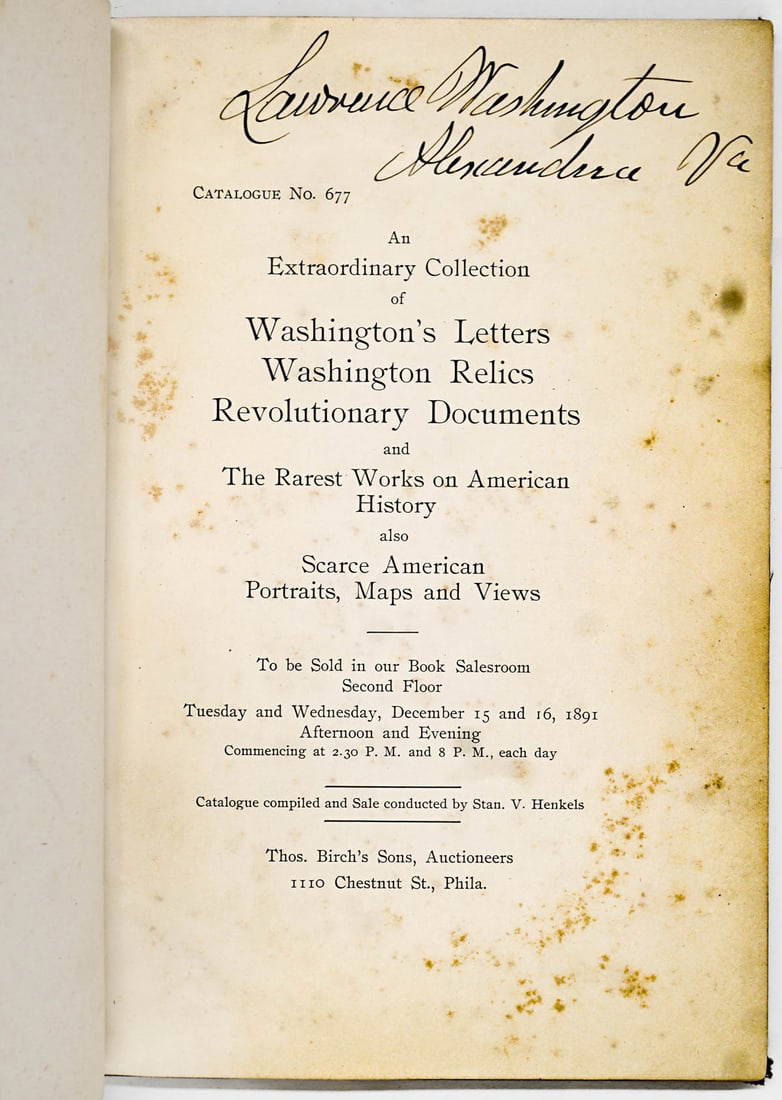 1891 George Washington Letters Auction Catalog Auction