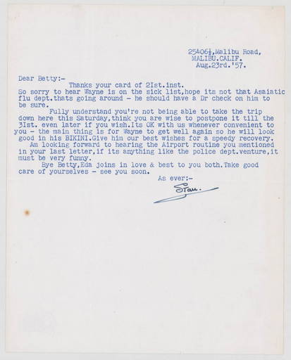 Stan Laurel Letter Signed Bas Loa