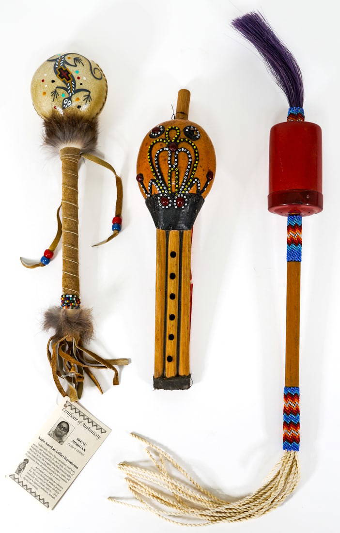 Vintage Native American Rattles And Flute Auction