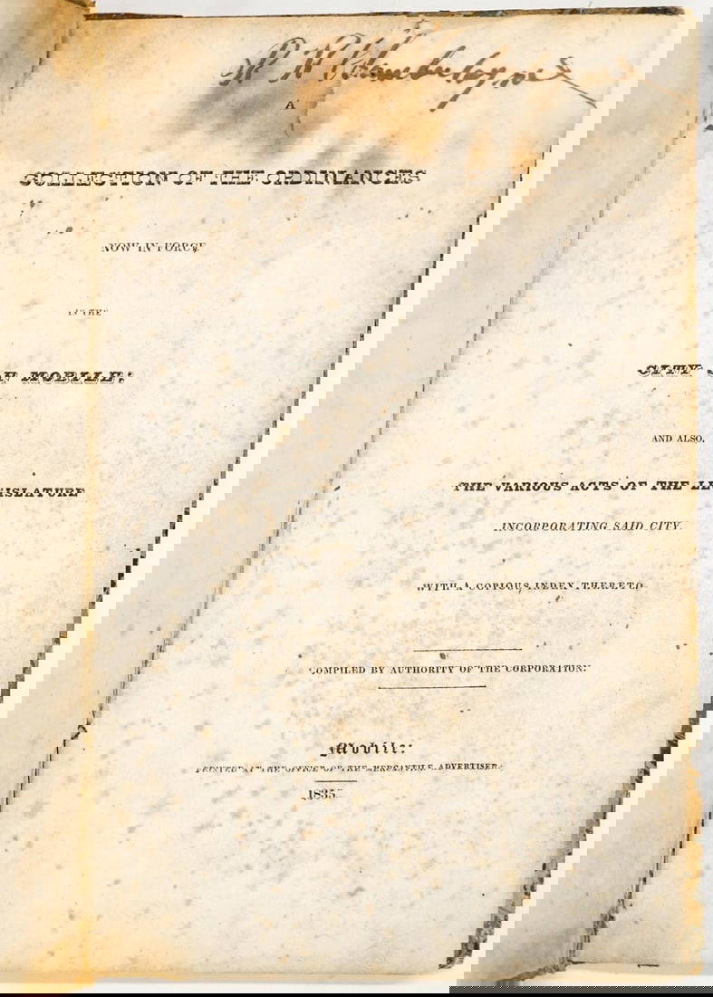 [alabama] 1835 City Of Mobile Ordinances Auction