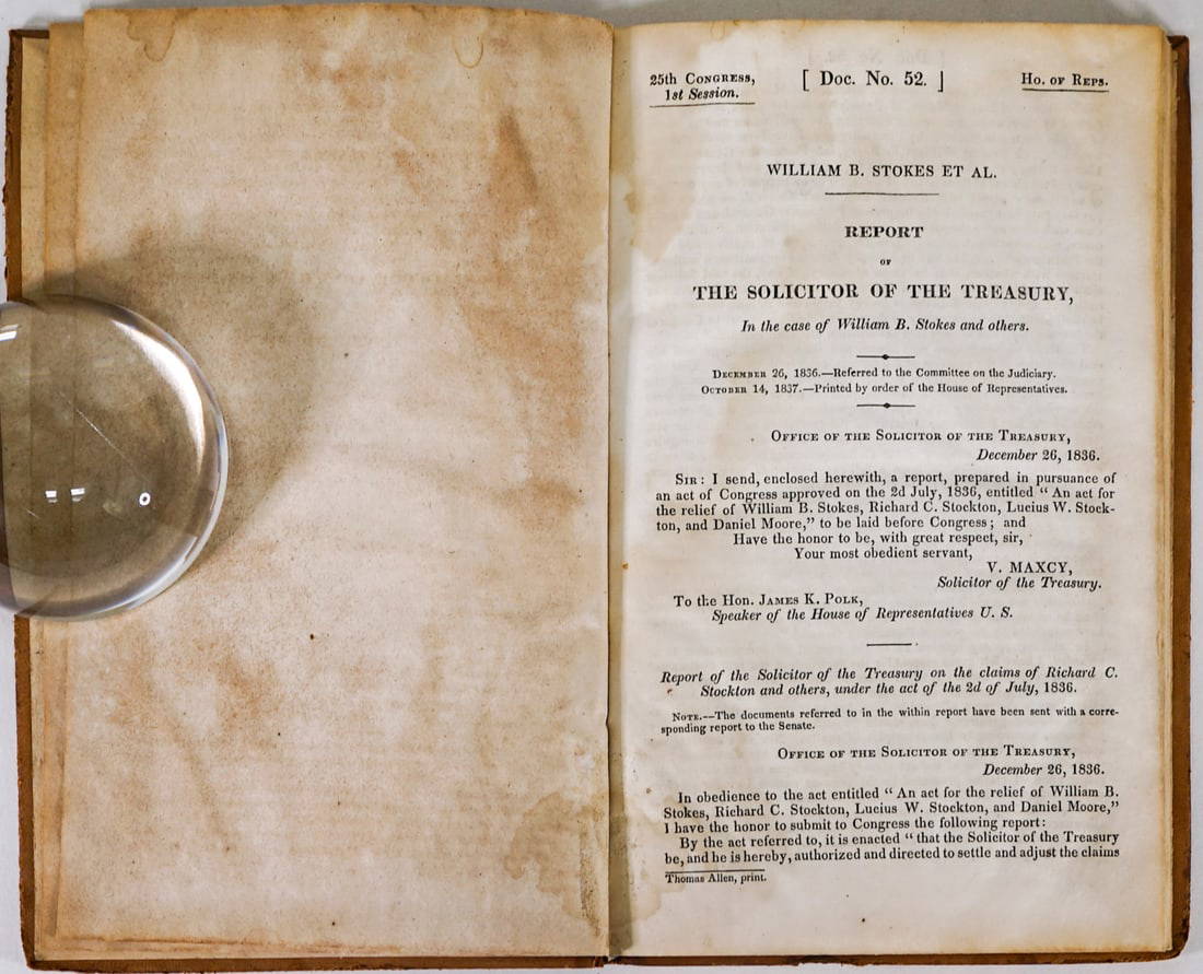 U. S. Congress William B. Stokes Doc 52 Auction