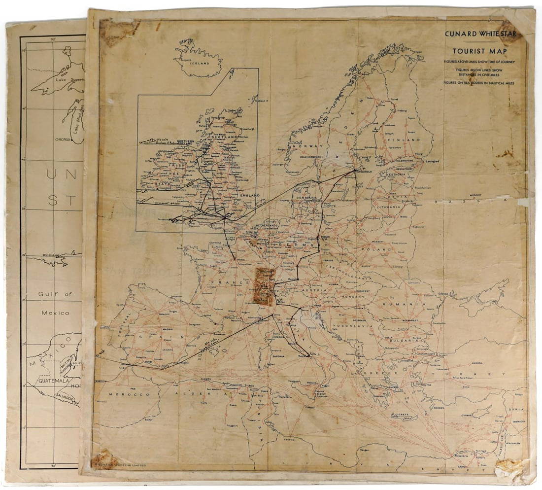Vintage (2) Maps [mounted To Paperboard] Auction