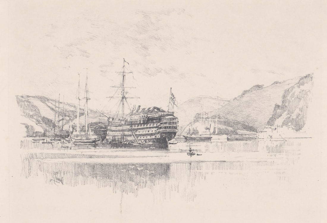 Joseph Pennell Lithograph [navy Vessel, Dartmouth] Auction