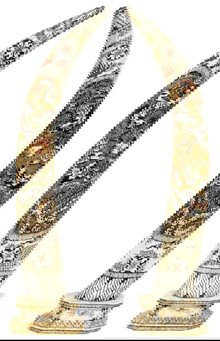 Chinese Tusk-form Bone Sculptures Auction