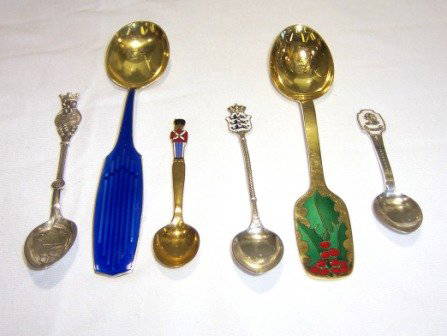 6 Various Danish Silver Souvenir Spoons