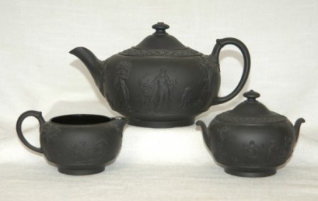 3 Piece Early Wedgwood Black Basalt Tea Service.