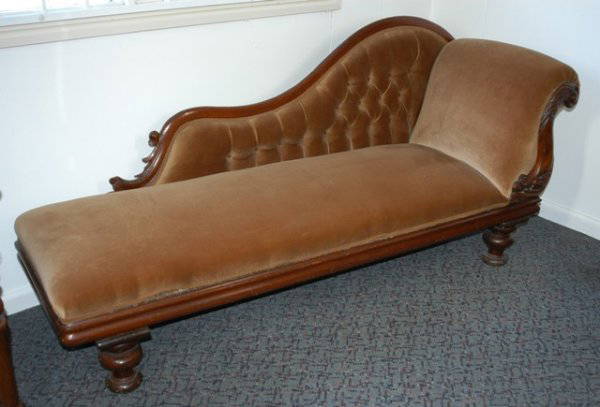 Cedar Chaise Longue. Later Brown Draylon Upholste