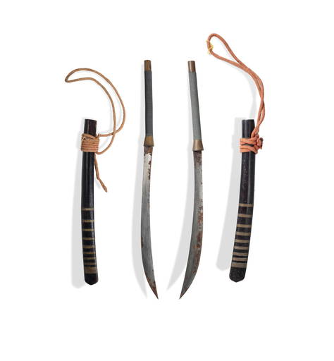 Pr Late 19th C Thai/burmese Dha Swords. Well Forged Single Edged ...