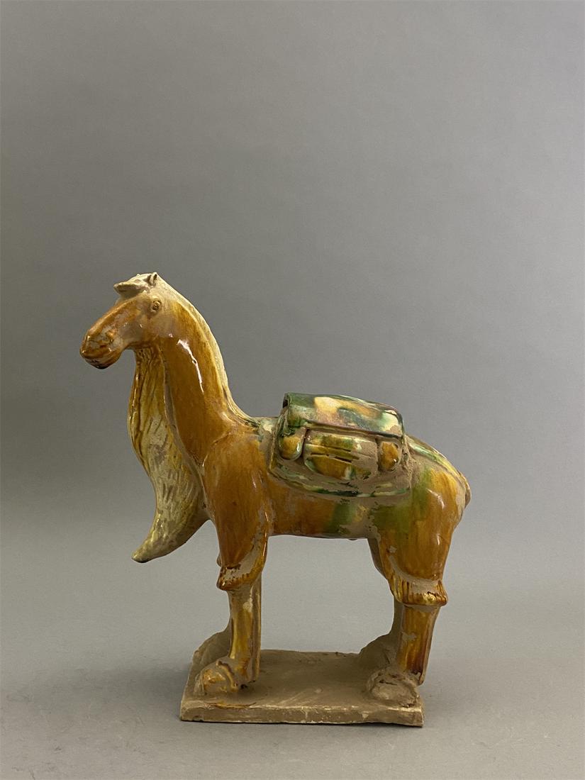 Chinese Tang Three Color Porcelain Brown Horse Auction