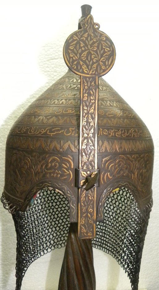 PERSIAN WARRIOR RARE HELMET HORIZONTAL ARABIC ENGRAVING