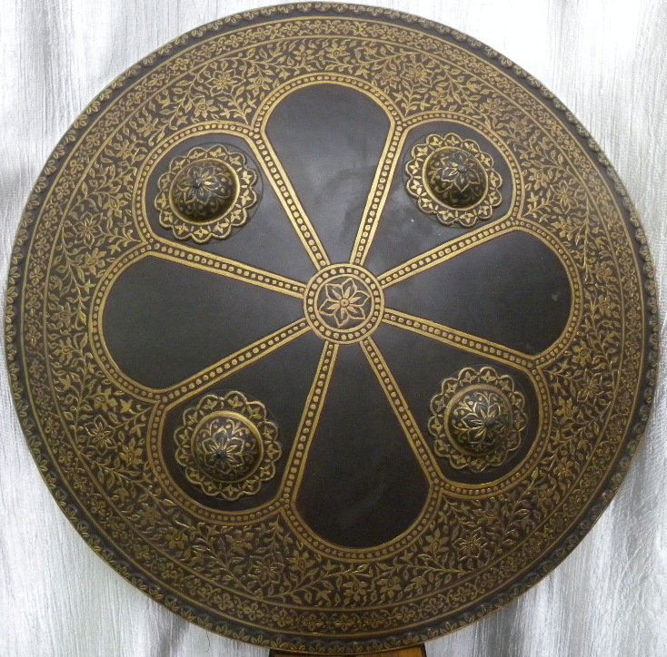 TURKISH WARRIOR SHIELD HAND CARVED FLOWERS MOTIFS