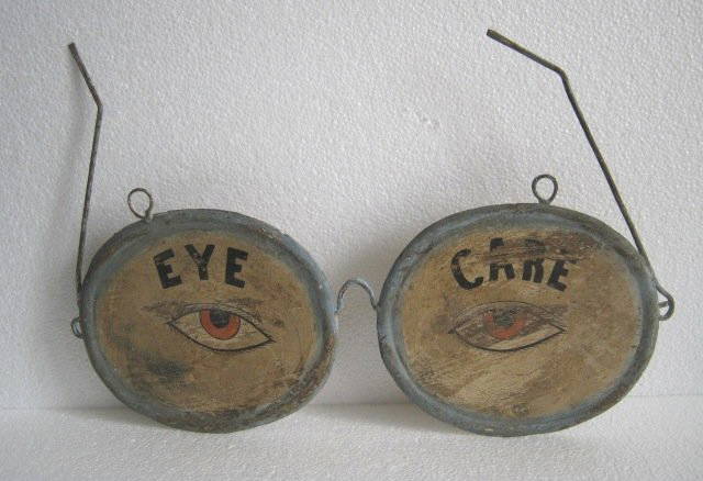 Antique Optometrist Trade Sign , Embossed / Painted