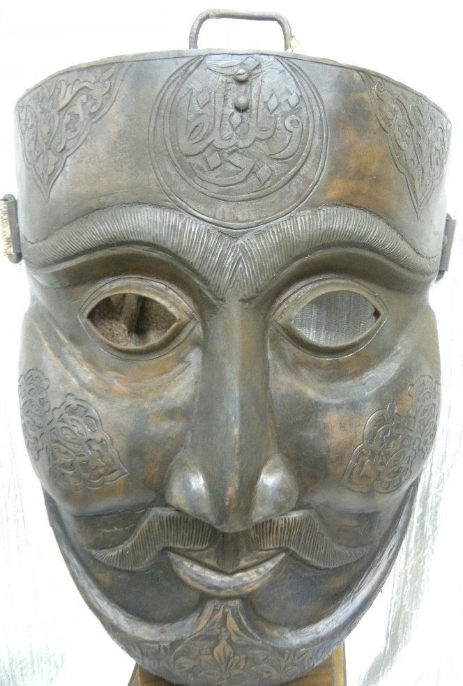 ANTIQUE PERSIAN WARRIOR FACE MASK HALF MOON & ARABIC