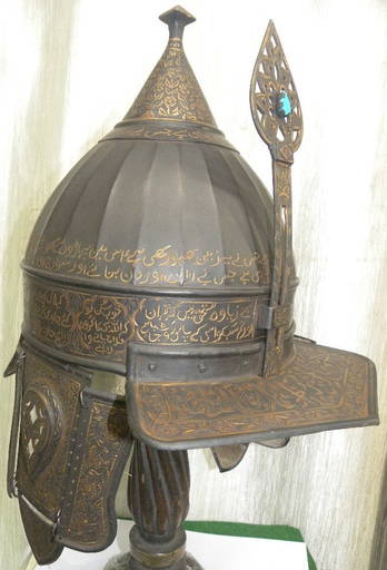 Antique Turkey Warrior Helmet Jewels Calligraphy Etche