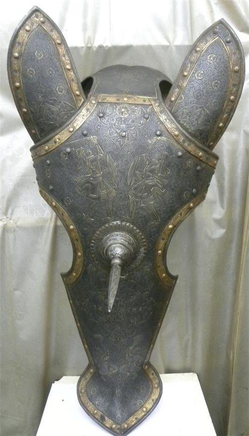 MILITERY PERSIAN WARRIOR HORSE MASK 4 FIGS. ETCHED