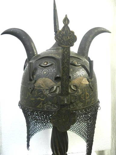 Buy RARE INDO PERSIAN DEVIL FACE WARIOR HELMET REVERSE HORN | HISTORY ...