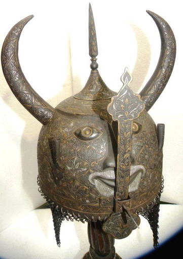 INDO PERSIAN DEVIL FACE WARRIOR HELMET WITH HORNS (#0232) on Oct 19 ...