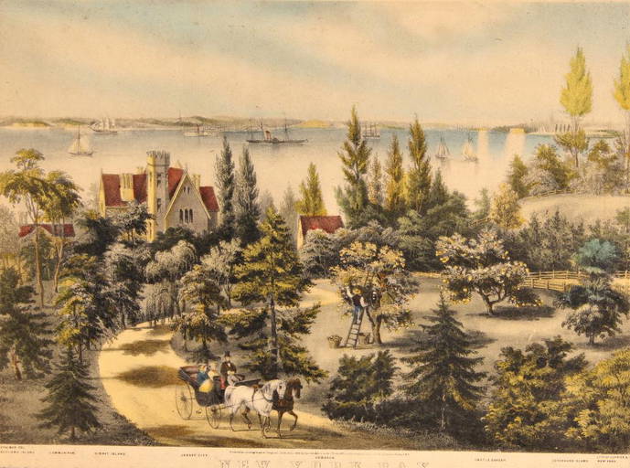 2 Prints, Currier & Ives, New York Bay. New York Bay, Currier & Ives ...