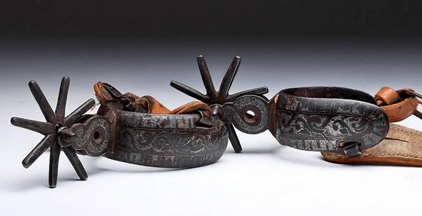 Antique Mexican Charro Spurs Distressed Inlaid Silver And Tooled ...